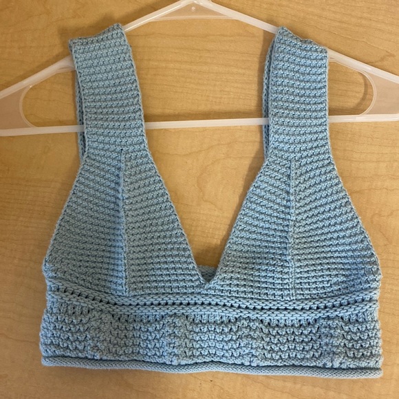 Zara | Tops | Light Blue Crochet Zara Top | Poshmark